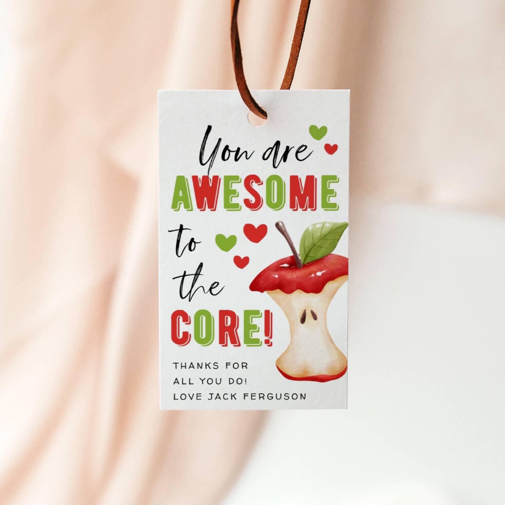 Awesome to the Core Appreciation Gift Tag Template, Printable Apple ...