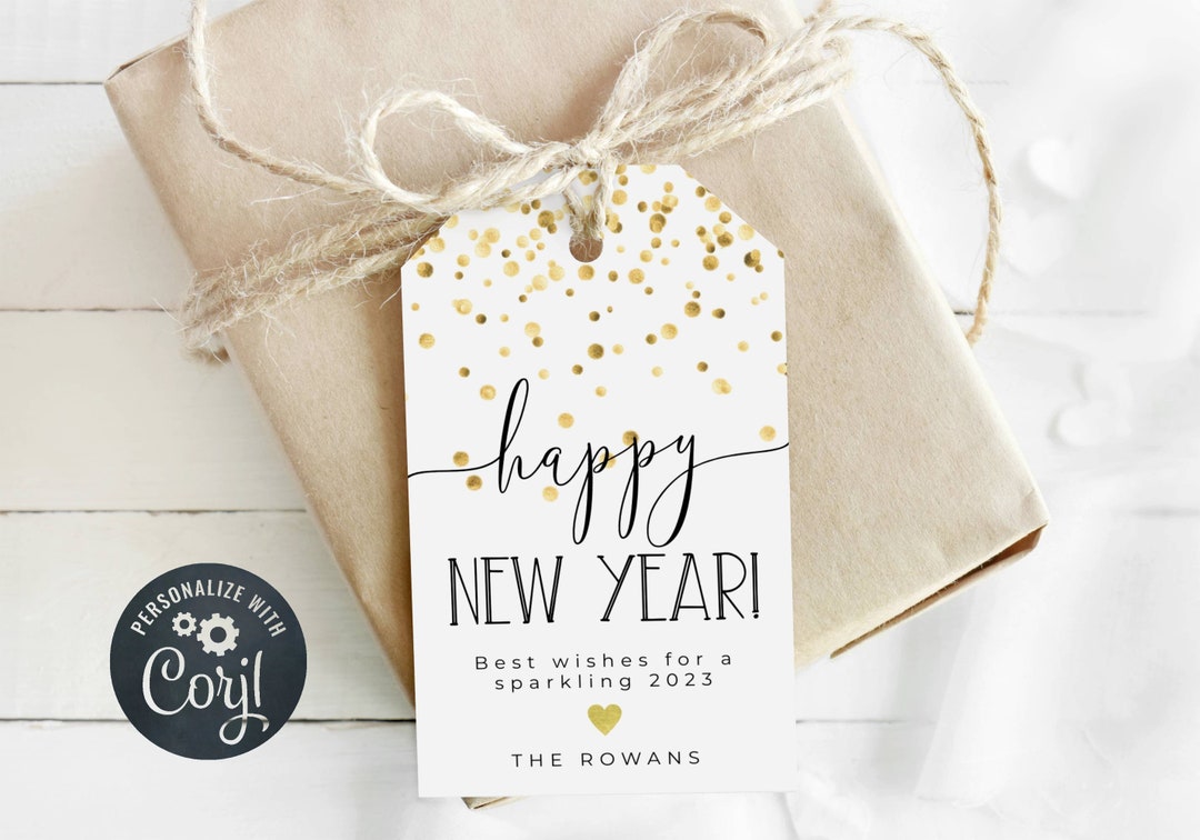 New Year's Eve Gift Tag Template Printable Gold Confetti - Etsy