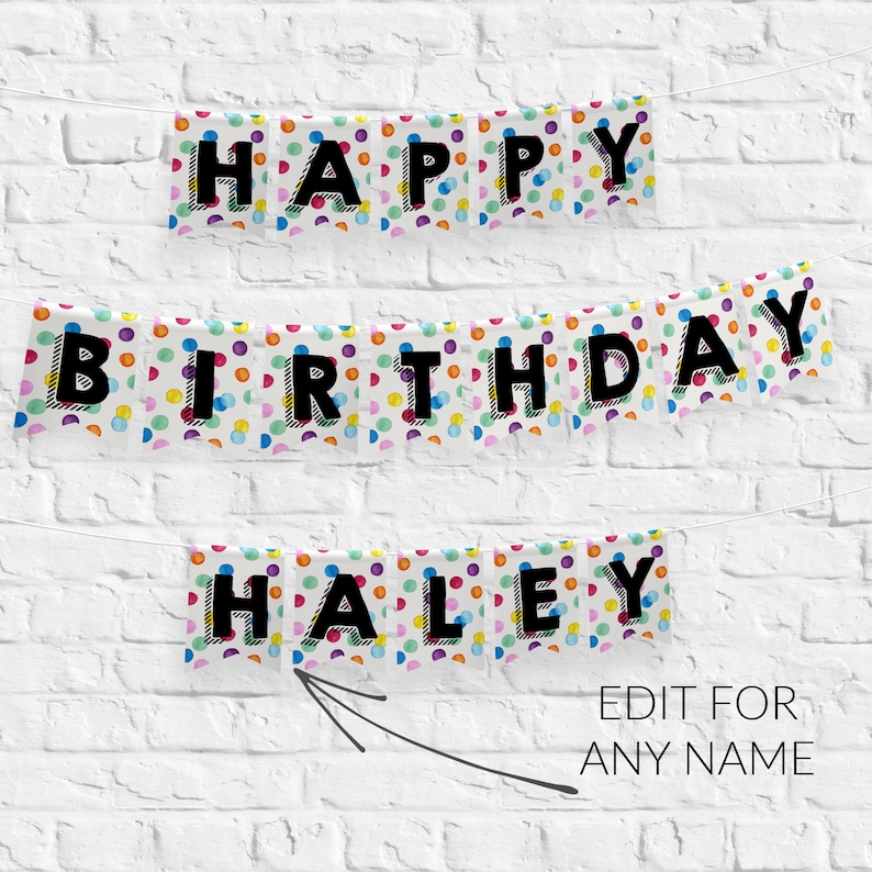 Confetti Happy Birthday Banner Printable Editable Rainbow - Etsy