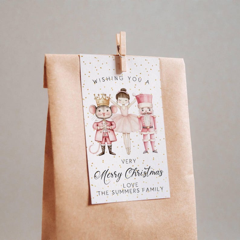 Nutcracker Christmas Gift Tag Template, Printable Holiday Ballet Favor ...