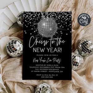 Modern Disco Ball New Year's Eve Invite Template, Printable Minimal ...