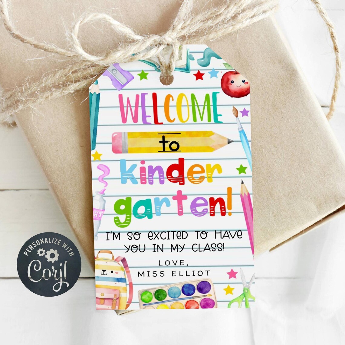 Welcome to Kindergarten Gift Tag Template, Printable First Day of ...