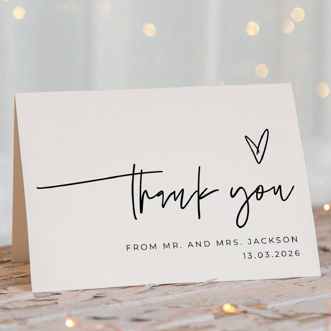 Modern Wedding Thank You Card Template, Printable Minimalist Thank You ...