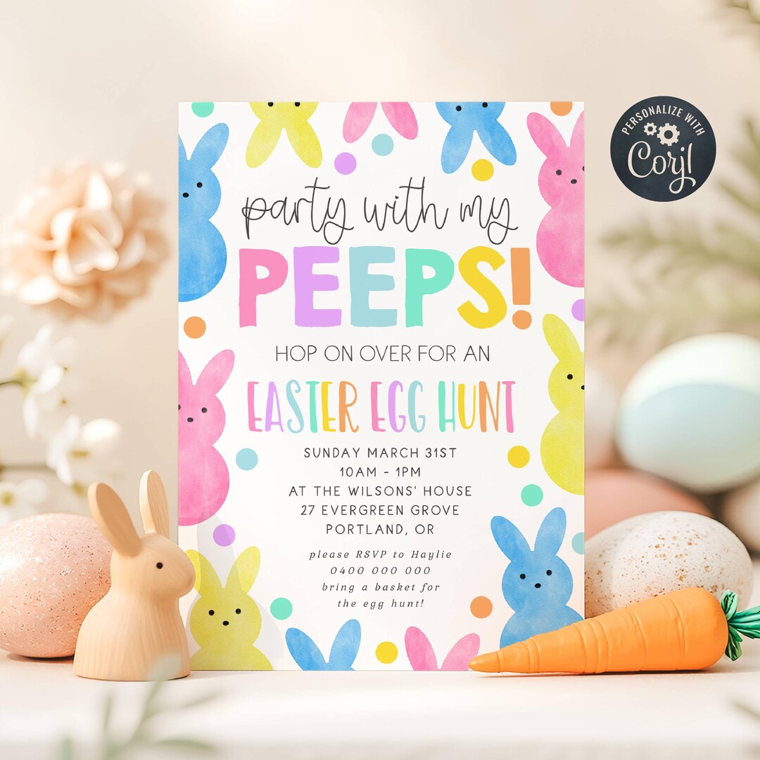 Easter Egg Hunt Invitation Template, Printable Party With My Peeps ...