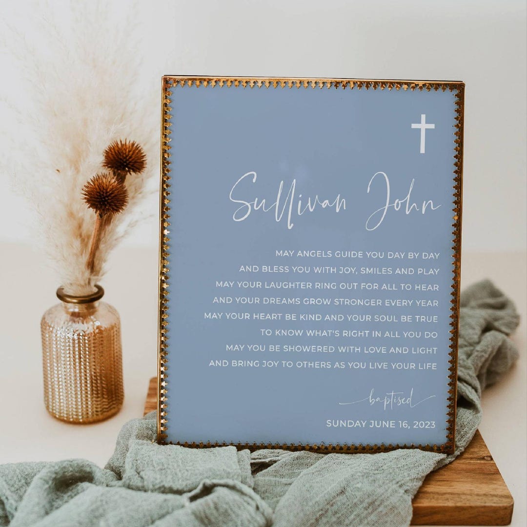 Dusty Blue Modern Baptism Prayer Sign Template, Printable Minimalist ...