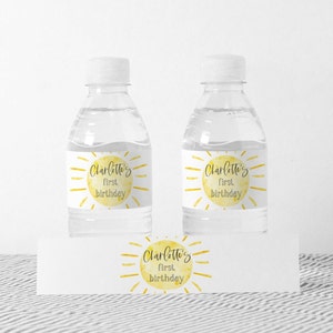 Sunshine Birthday Water Bottle Label Template, Printable First Trip ...
