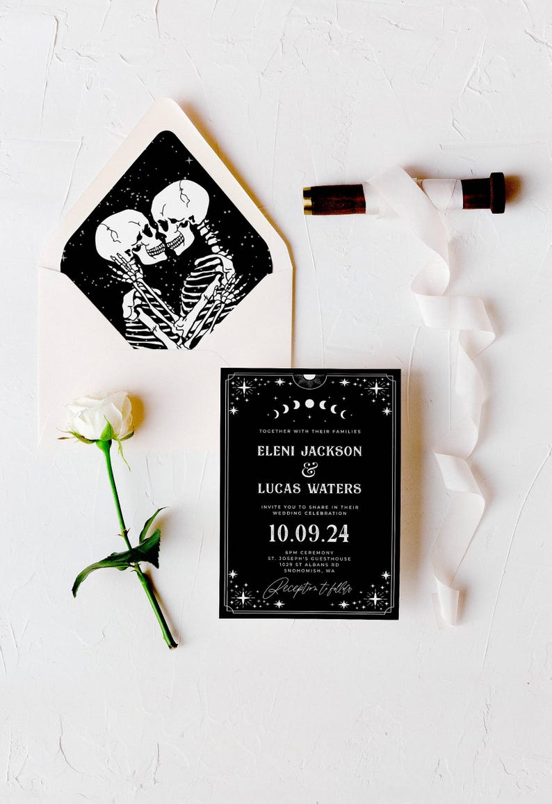 Skeleton Lovers Envelope Liner Template, Printable Halloween Gothic ...