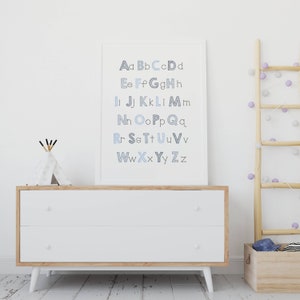 Navy Blue Alphabet Poster, Printable ABC Kids Art, Pastel Educational ...