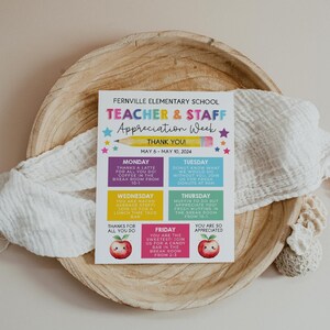 Teacher Appreciation Week Itinerary Flyer Template, Printable Teacher ...