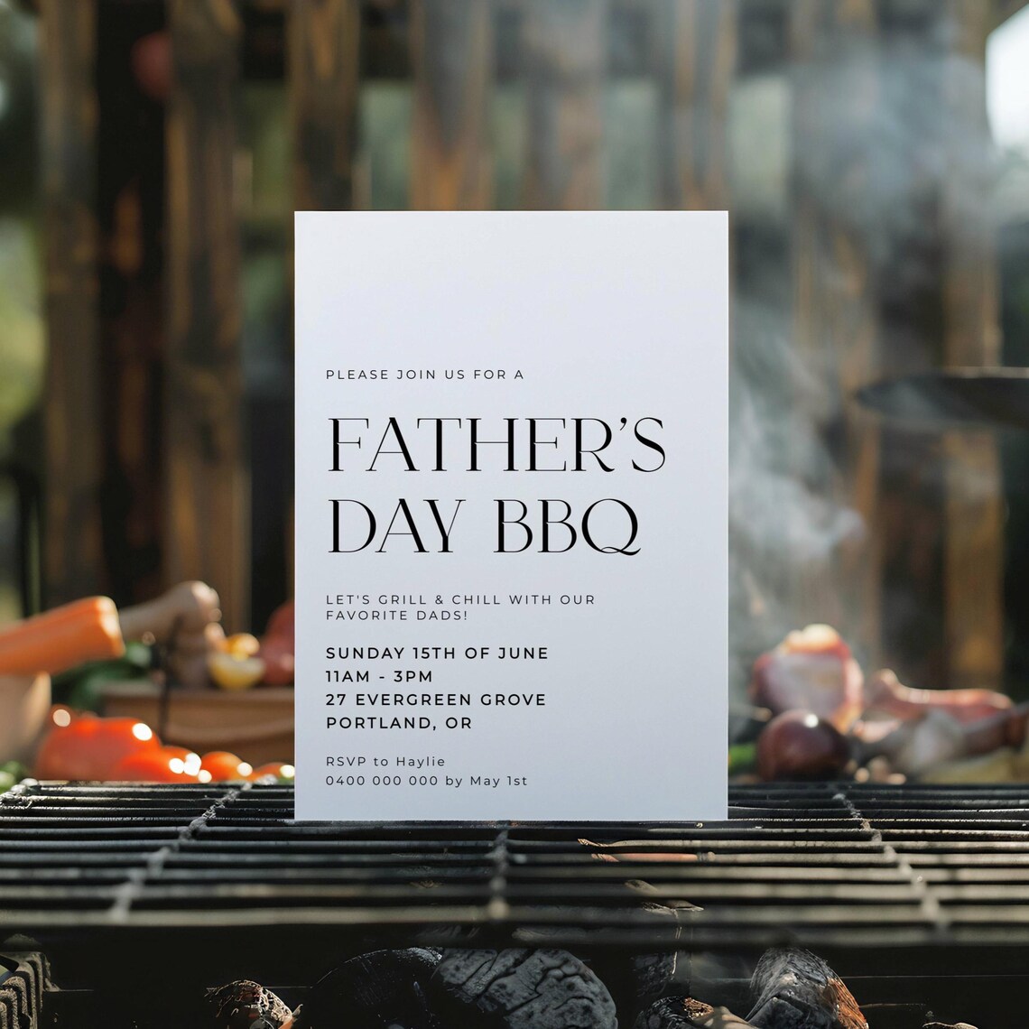 Father's Day BBQ Invitation Template, Printable Minimalist Grill ...