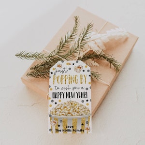 New Year's Eve Popcorn Gift Tag Template, Printable Just Popping by NYE ...