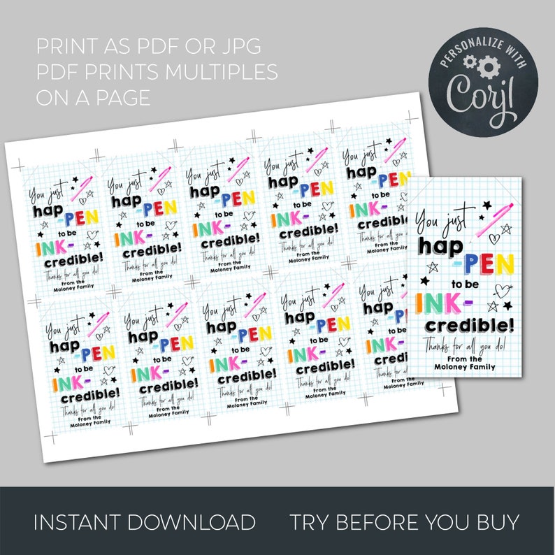 You Happen to Be Ink-credible Gift Tag Template Printable - Etsy