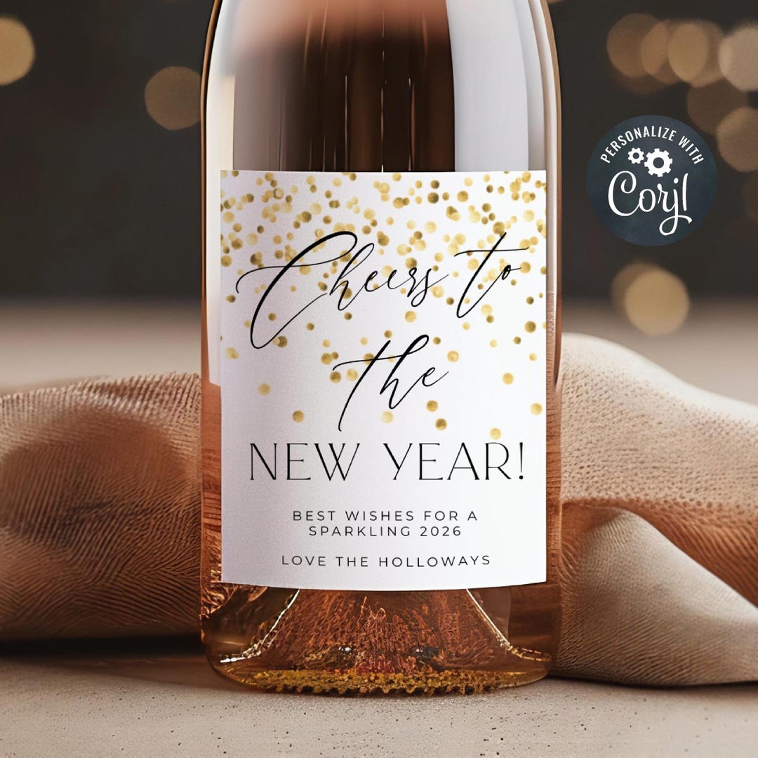 New Year's Eve Wine Bottle Label Template, Printable Modern NYE ...