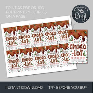 Christmas Chocolate Gift Tag Template, Printable Holiday Thanks A Choco ...
