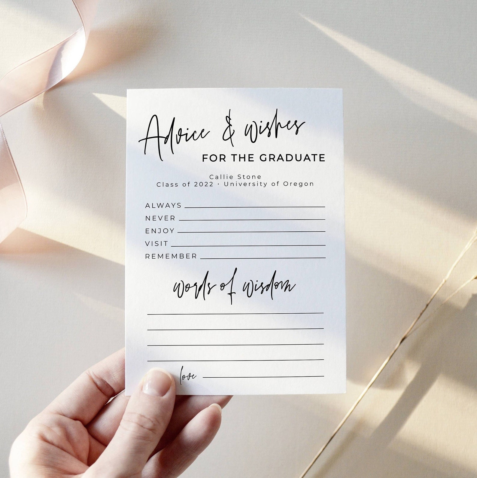 Graduation Advice and Wishes Card Template Printable Modern - Etsy