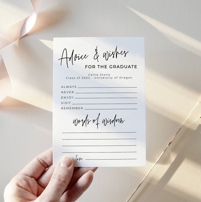 Graduation Advice and Wishes Card Template Printable Modern - Etsy