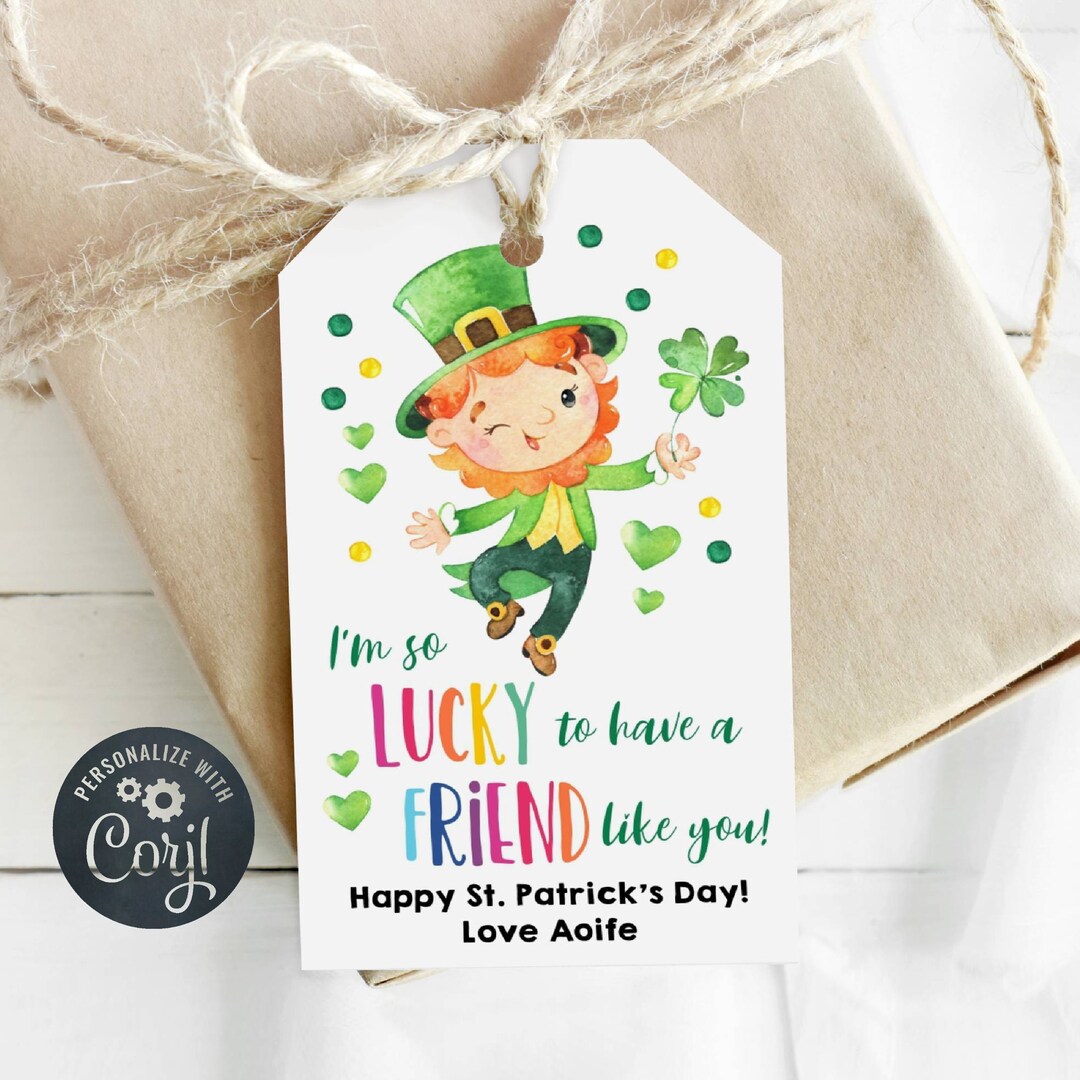St. Patrick's Day Friend Gift Tag Template, Printable Leprechaun Favor ...