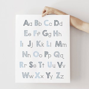 Navy Blue Alphabet Poster, Printable ABC Kids Art, Pastel Educational ...