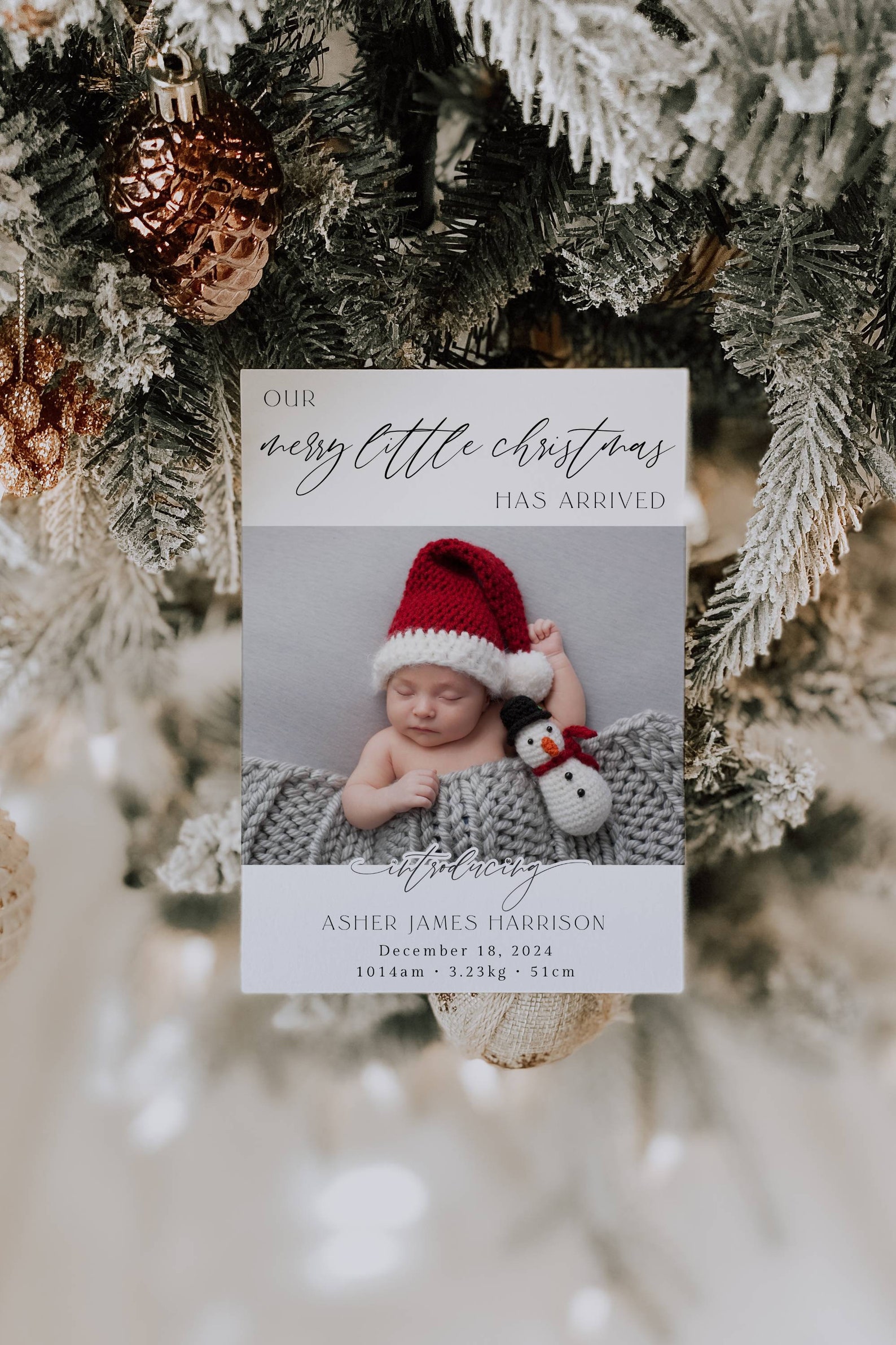 Newborn Christmas Card Template, Merry Little Christmas Editable Birth ...