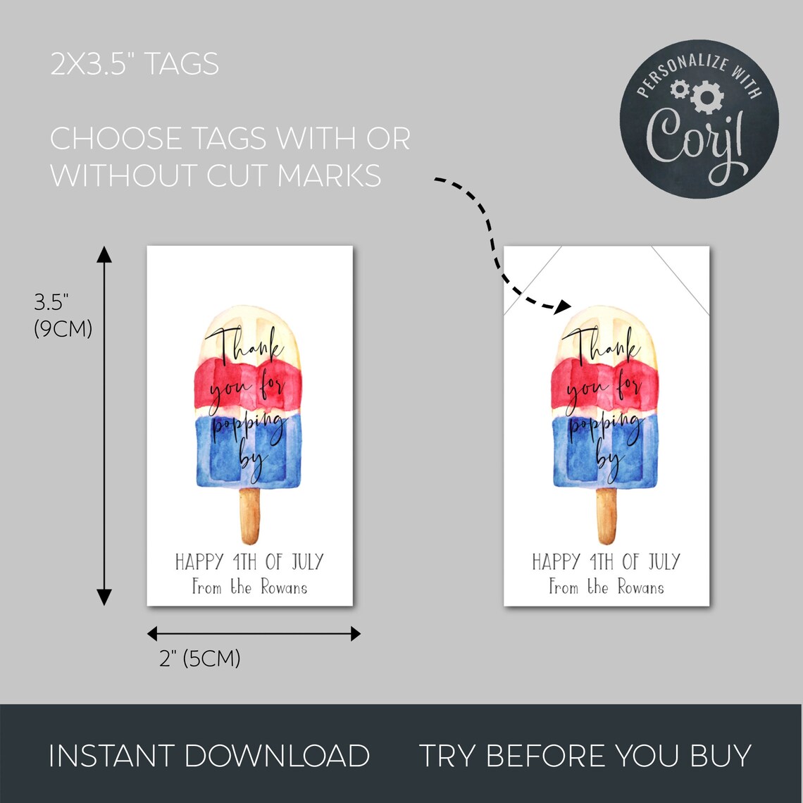 4th of July Popsicle Favor Tag Template Printable July Fourth - Etsy