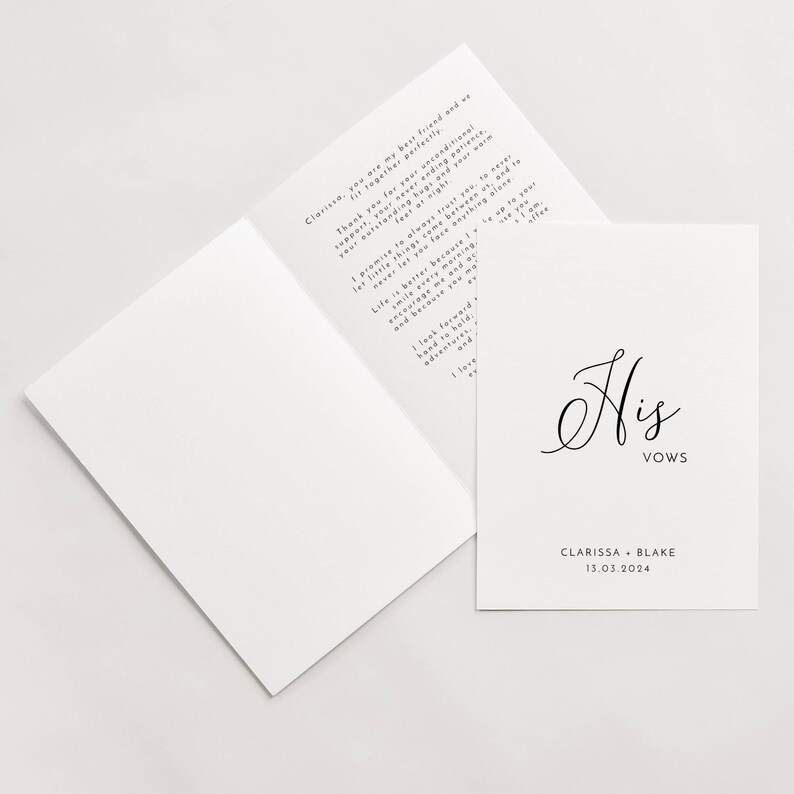 Minimalist Script Wedding Vow Cards Template Printable Vow - Etsy