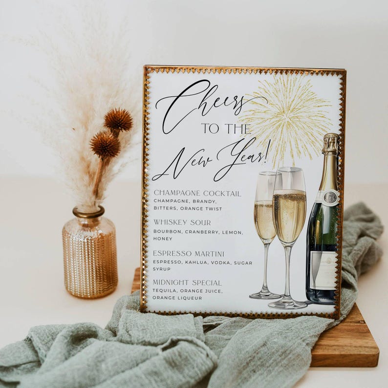 New Year's Eve Bar Menu Sign Template, Printable NYE Holiday Drinks ...