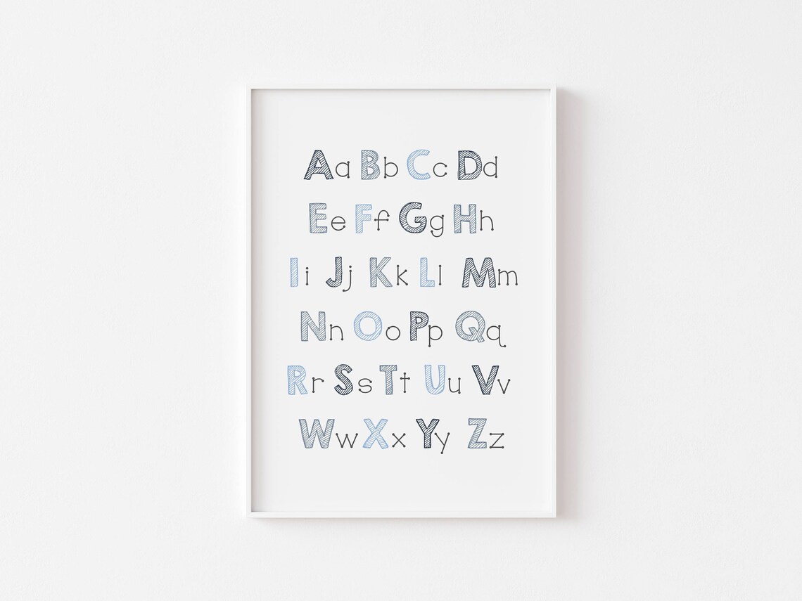 Navy Blue Alphabet Poster Printable ABC Kids Art Pastel | Etsy