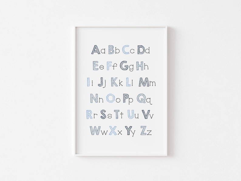 Navy Blue Alphabet Poster Printable ABC Kids Art Pastel | Etsy