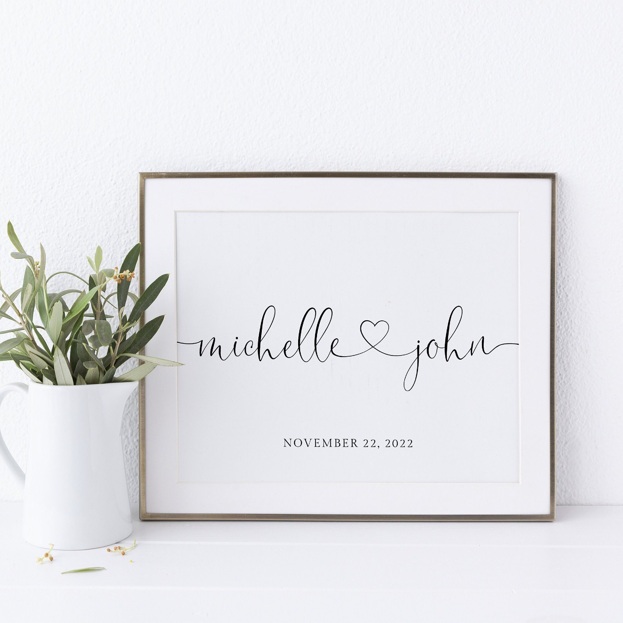 Heart Couple Names Printable Art Template Personalized Heart - Etsy