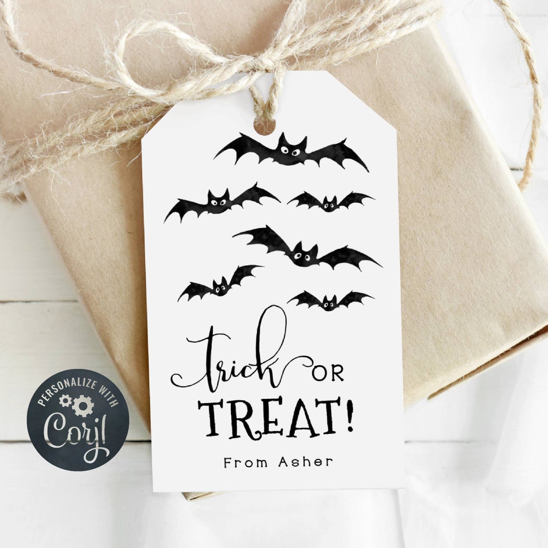 Halloween Bats Gift Tag Template, Printable Trick or Treat Tags ...