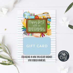 First Day of School Teacher Gift Card Holder Template, Printable ...
