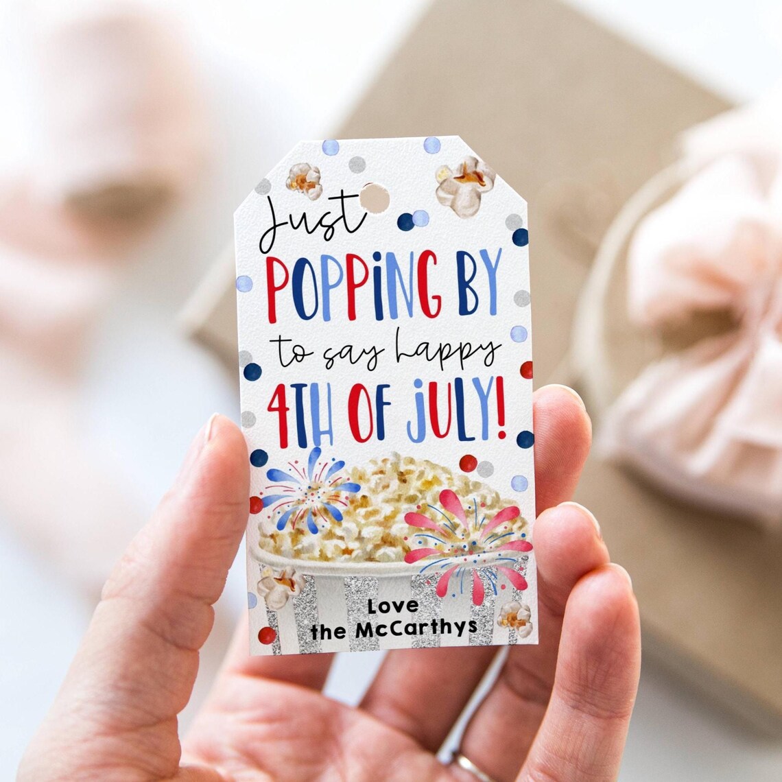 4th of July Popcorn Favor Tag Template, Printable Just Popping by July ...