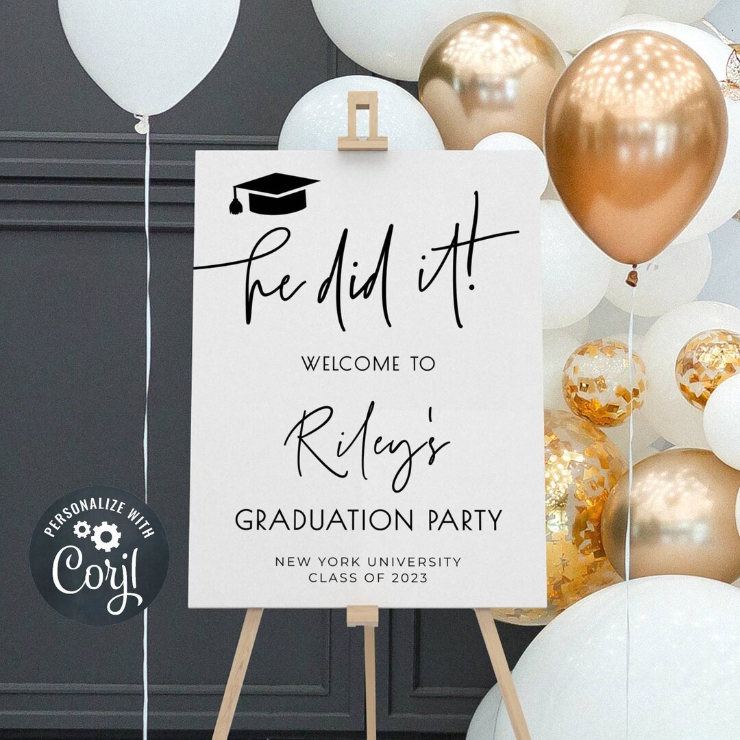 He Did It Graduation Welcome Sign Template Printable - Etsy
