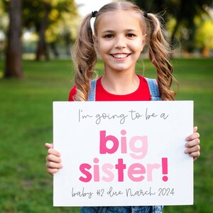 Modern Big Sister Announcement Sign Template, Printable Pink Sister ...