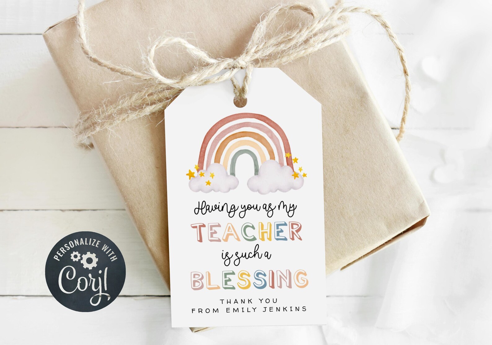 Printable Teacher Appreciation Gift Tag Template Boho Rainbow - Etsy