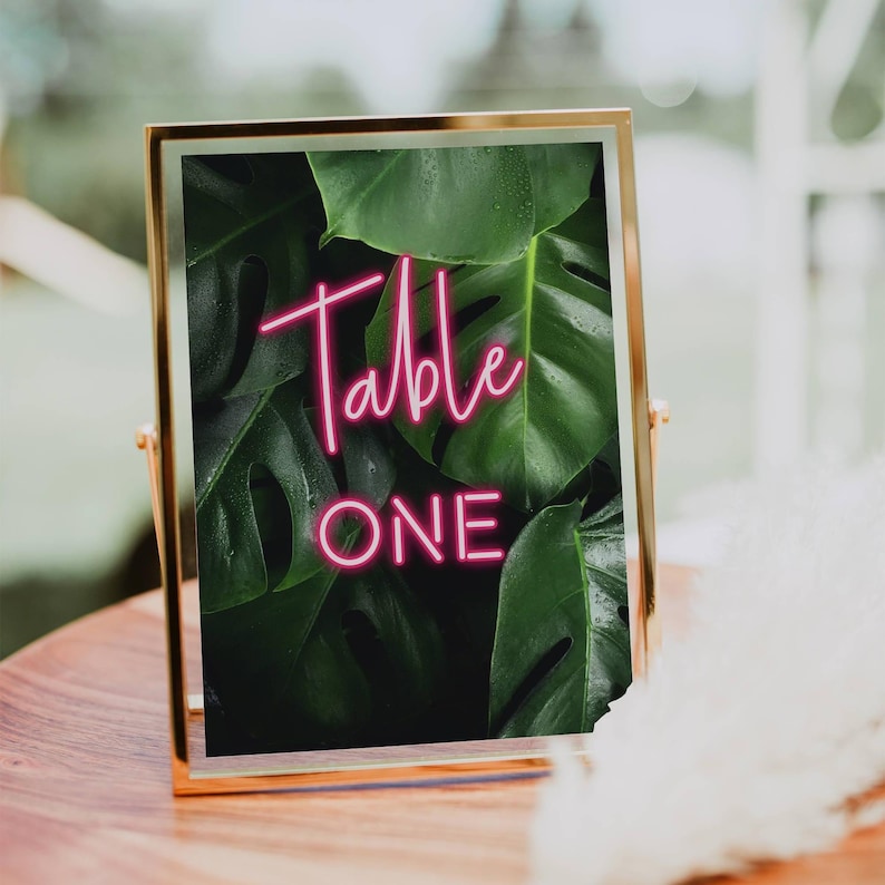 Neon Tropical Table Number Template, Printable Destination Beach ...