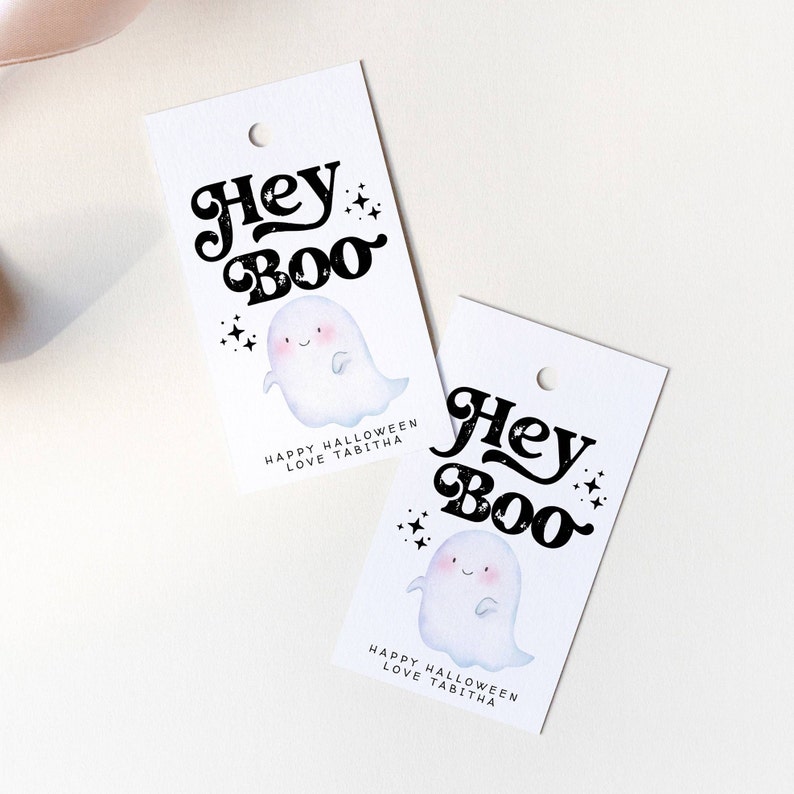 Retro Halloween Gift Tag Template Printable Hey Boo Groovy - Etsy