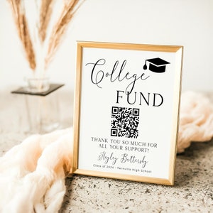 QR Code College Fund Sign Template, Printable Modern Grad Party Sign ...