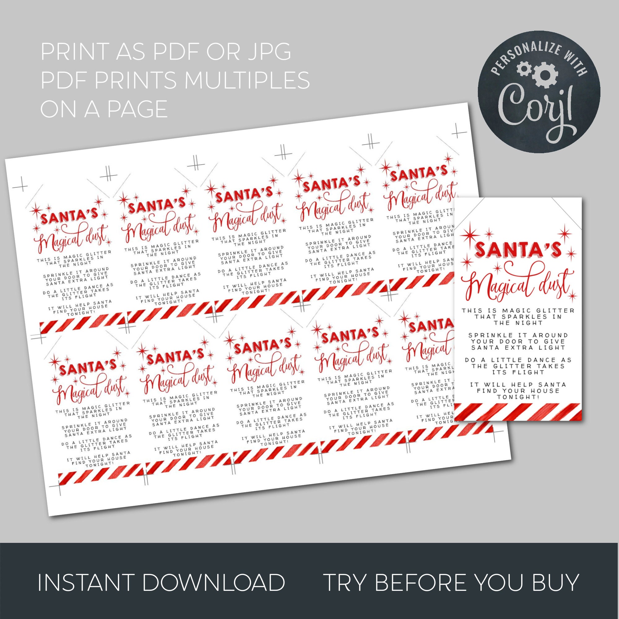 Printable Santa's Magic Dust Tag Template, Editable Christmas Eve ...