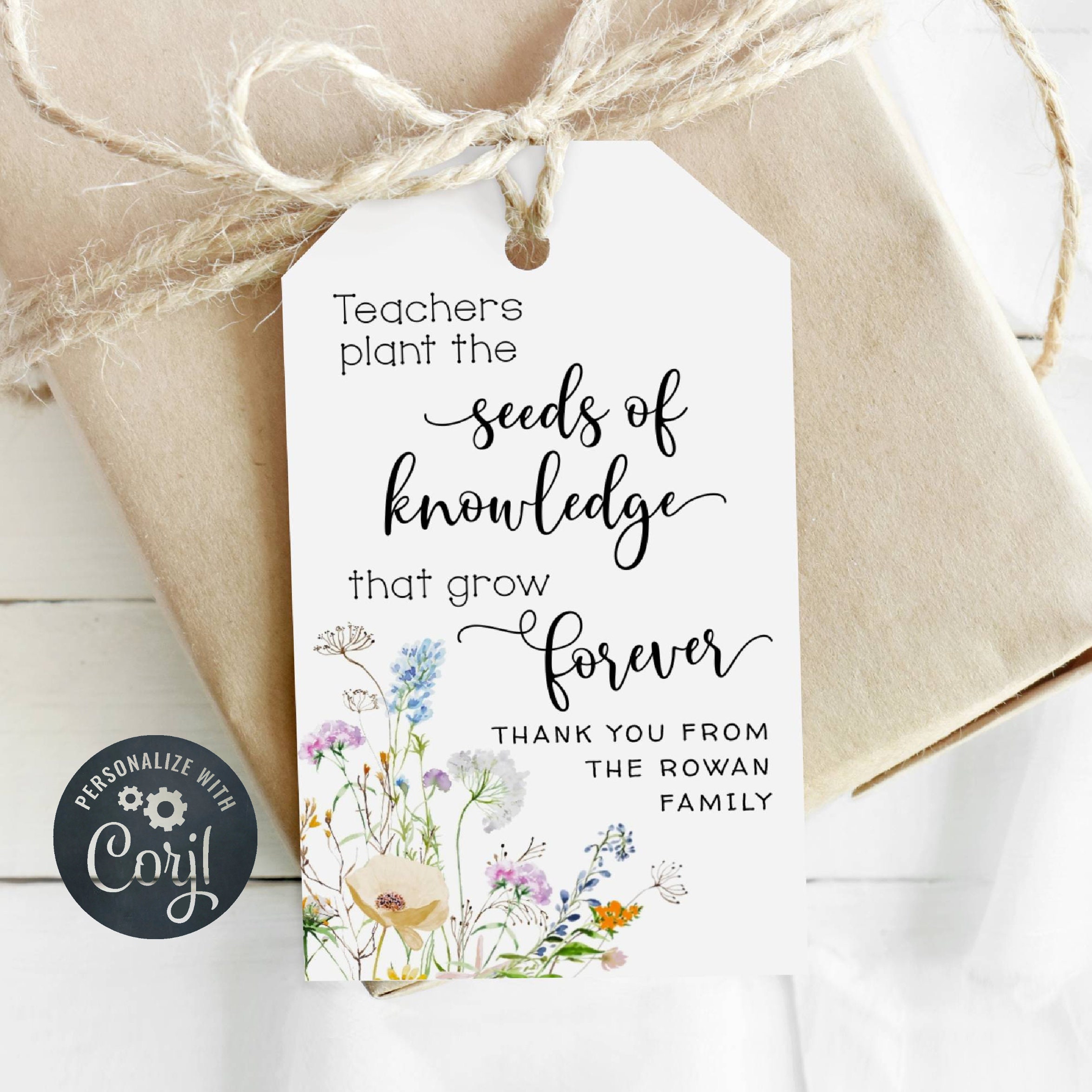 Seeds of Knowledge Teacher Appreciation Tag Template, Printable ...