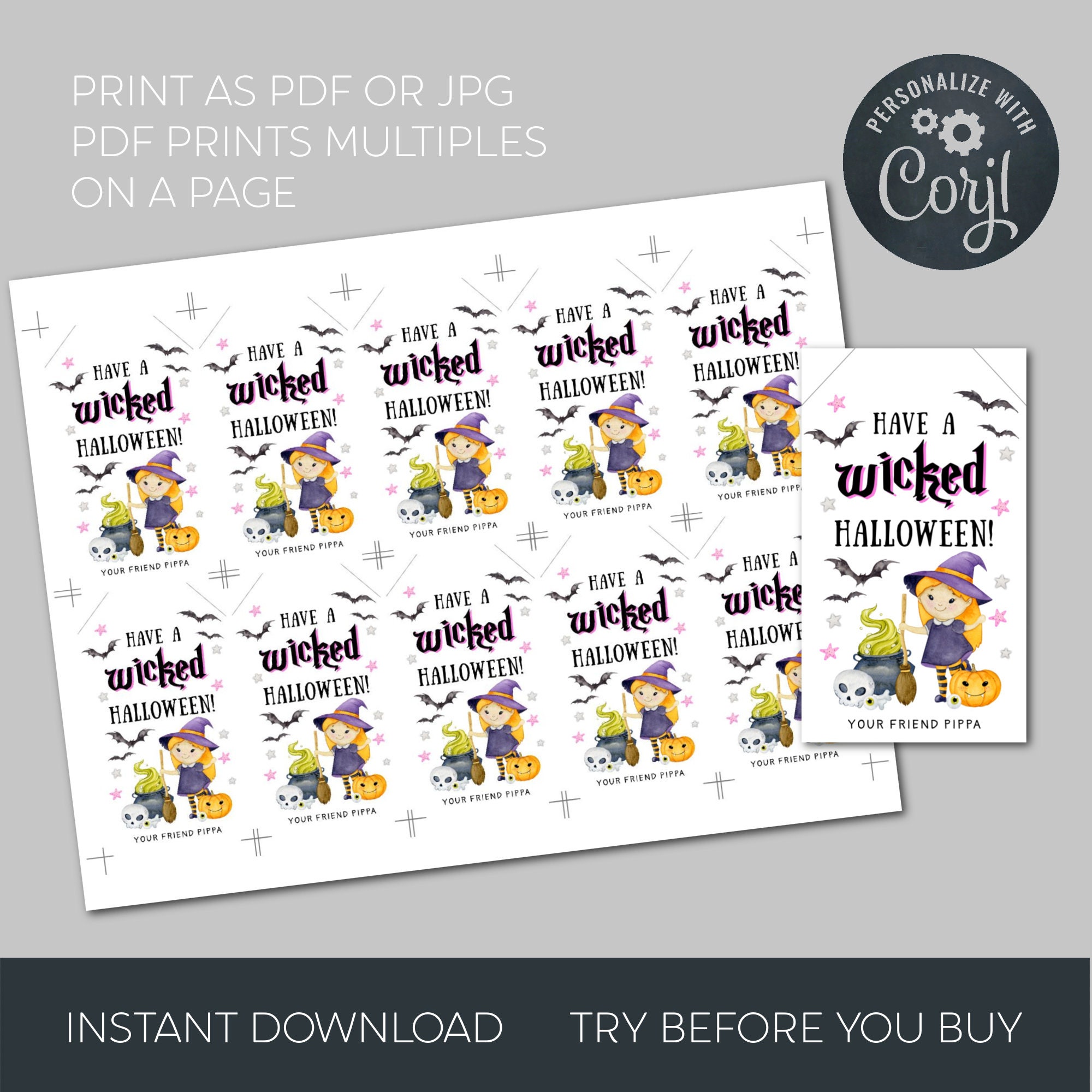 Wicked Halloween Favor Tag Template, Printable Witch Spooky Cauldron ...