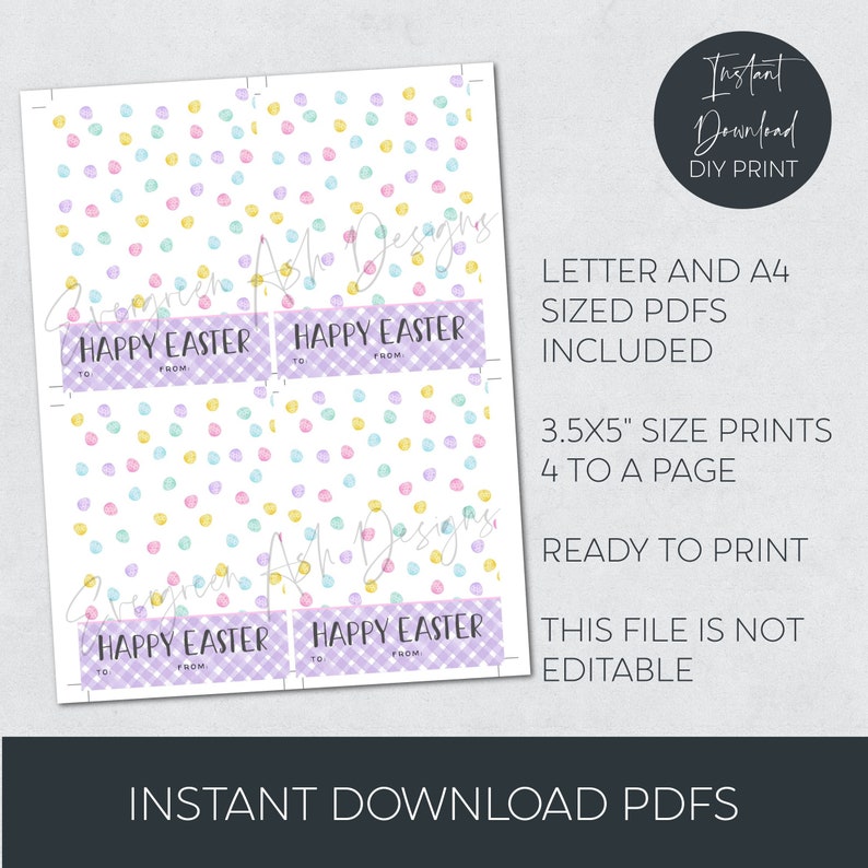 Printable Easter Eggs Mini Cookie Card, Colorful Easter Eggs Cookie Tag ...