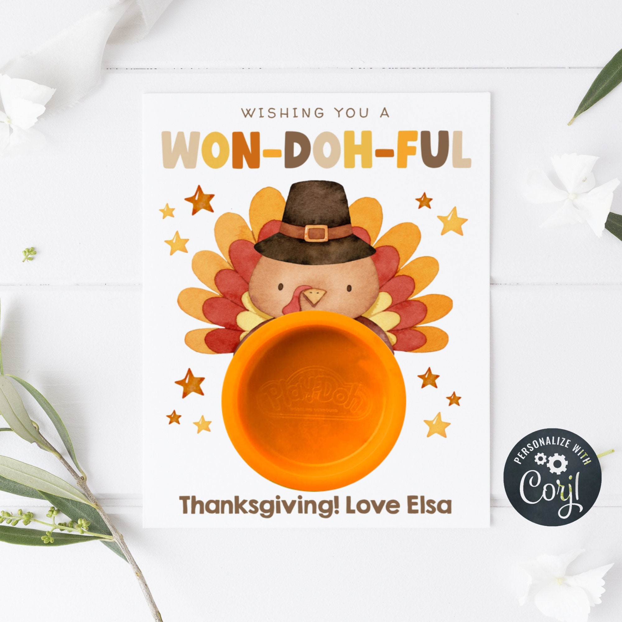 Thanksgiving Play Doh Card Template, Printable Won-doh-ful Cute Turkey ...