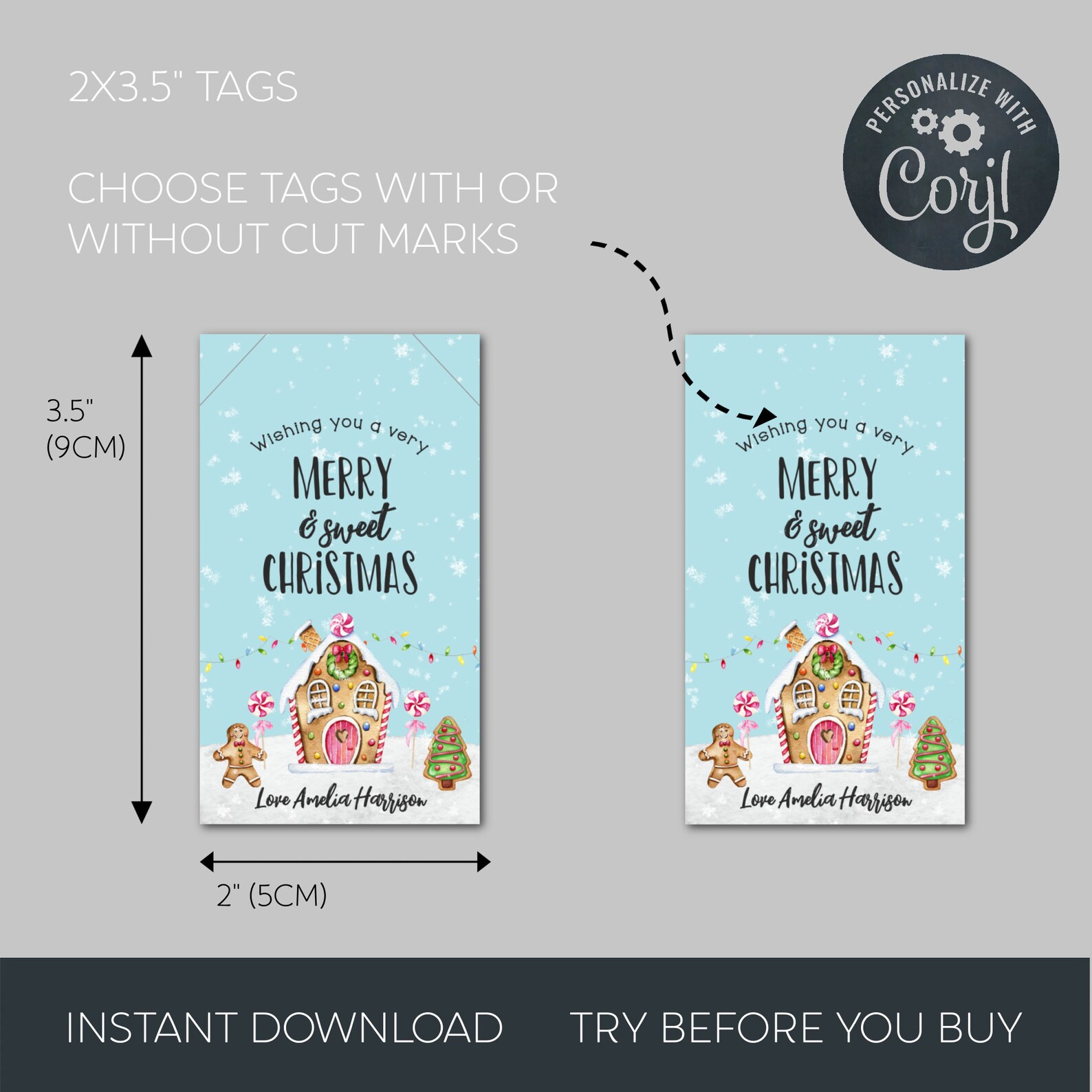 Gingerbread House Gift Tag Template Printable Holiday Favor - Etsy