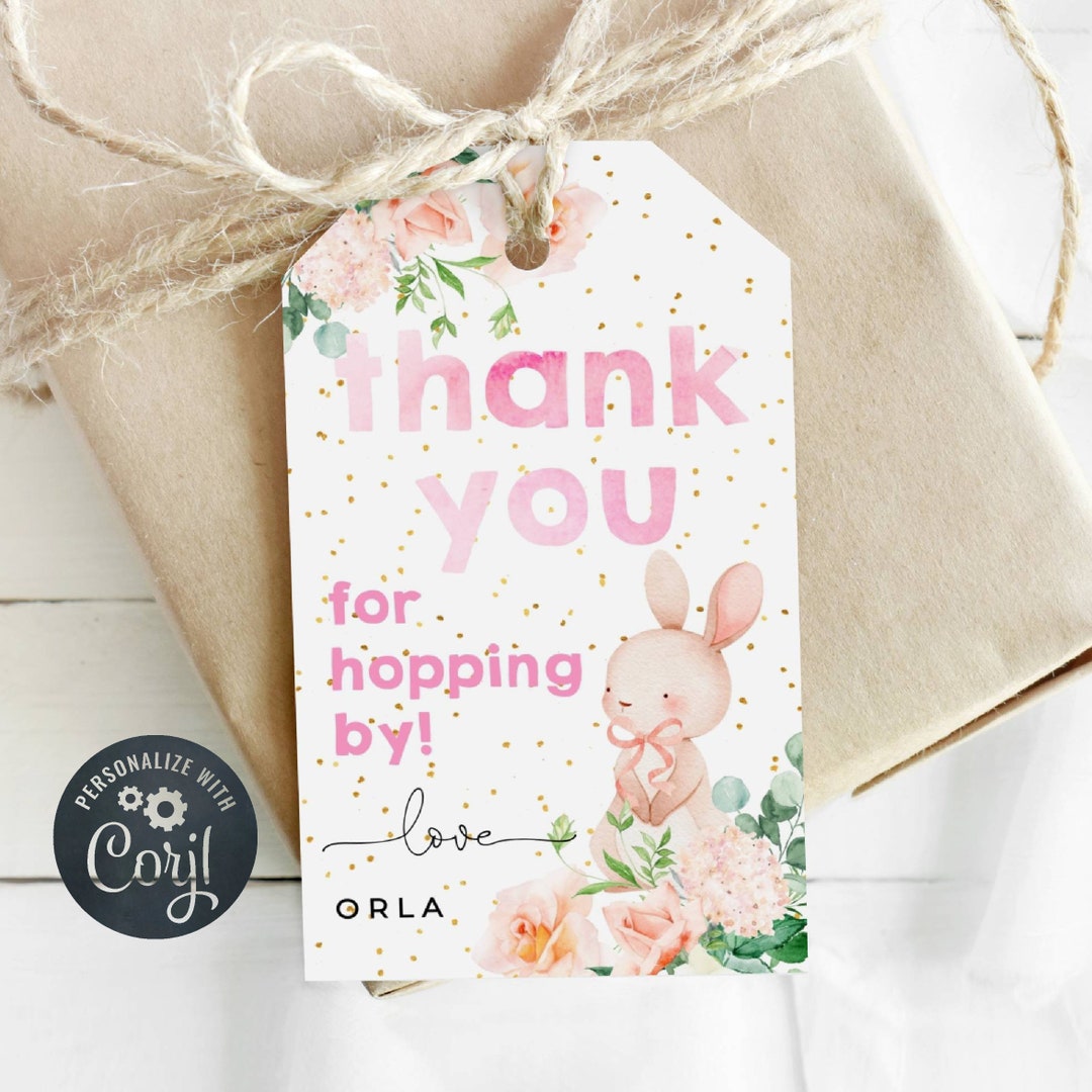 Bunny Birthday Favor Tag Template, Printable Girl Floral Rabbit Thank ...