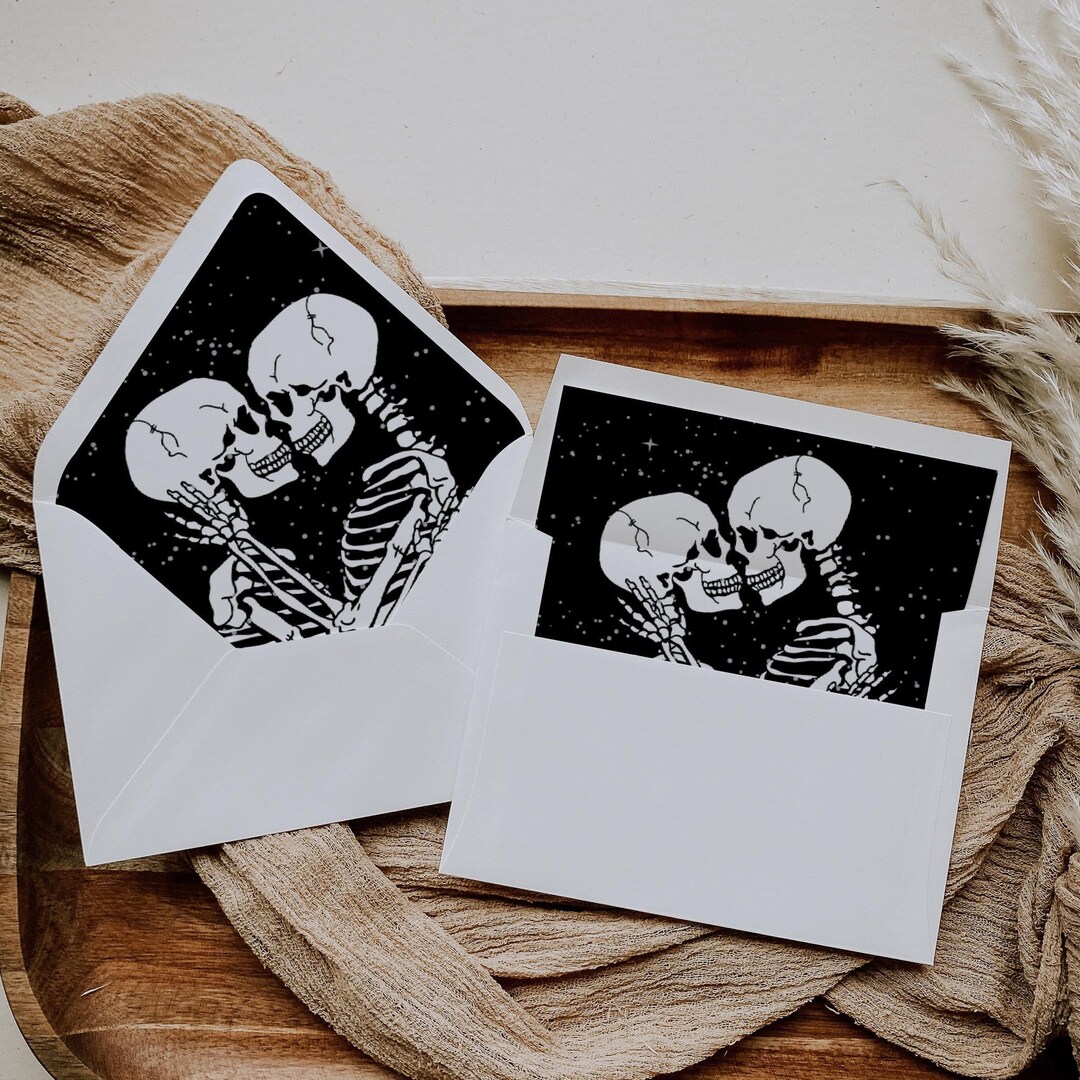 Skeleton Lovers Envelope Liner Template, Printable Halloween Gothic ...