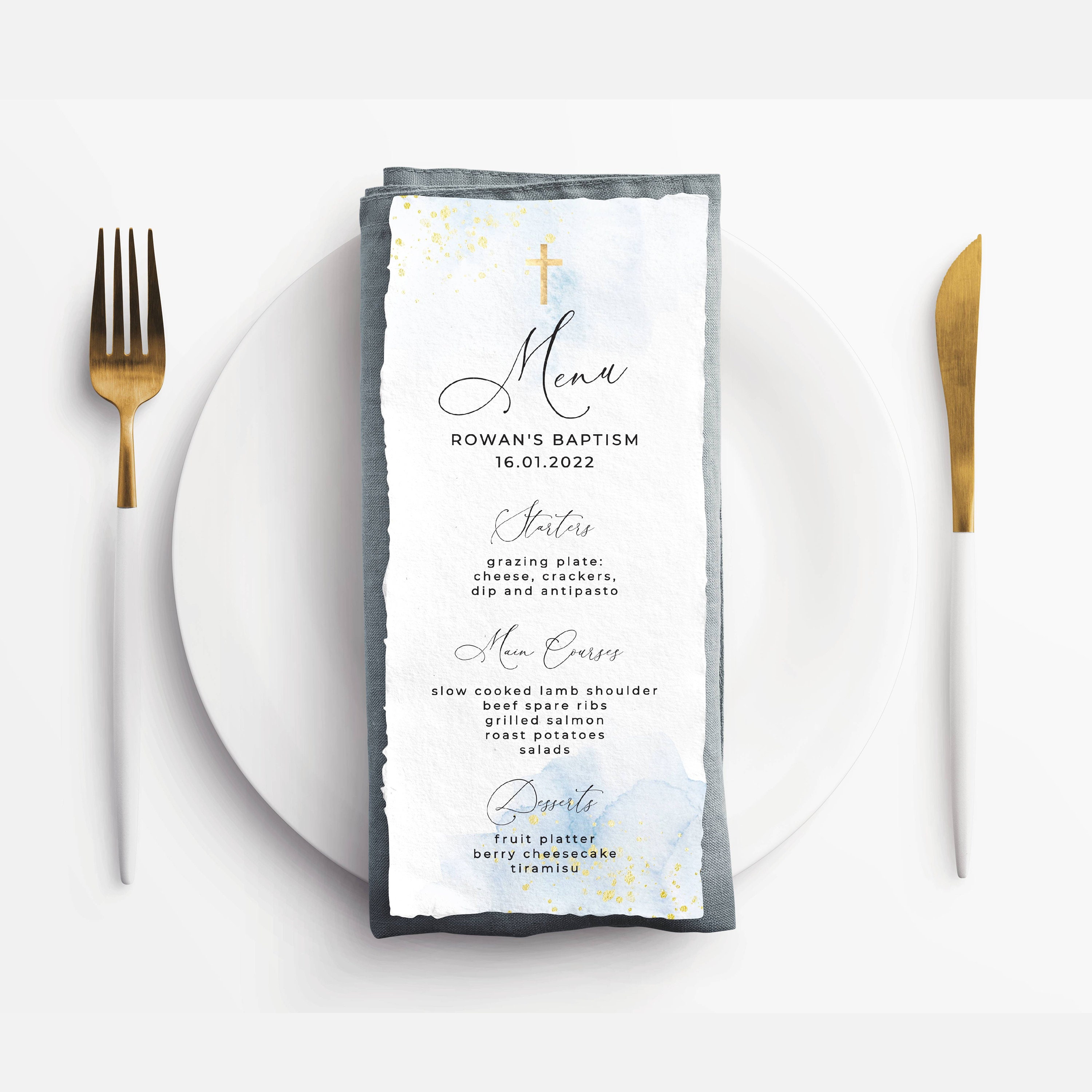 Blue Watercolor Baptism Menu Template Printable Christening - Etsy Canada