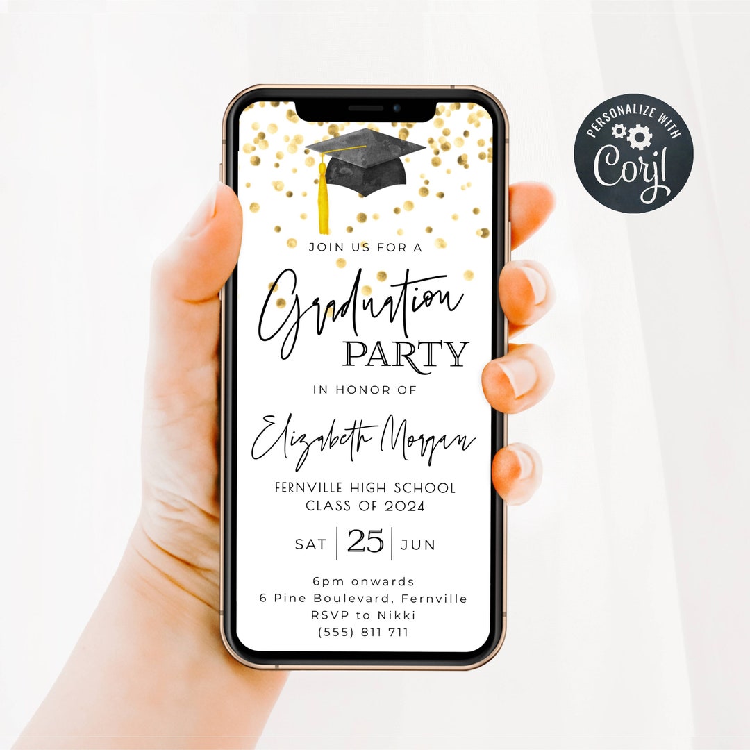 Electronic Minimal Graduation Party Invitation Template, Editable ...