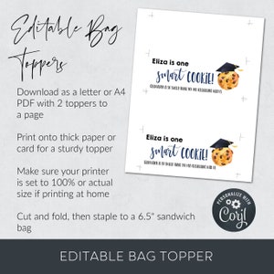 Editable One Smart Cookie Bag Topper Template, Printable Graduation Bag ...