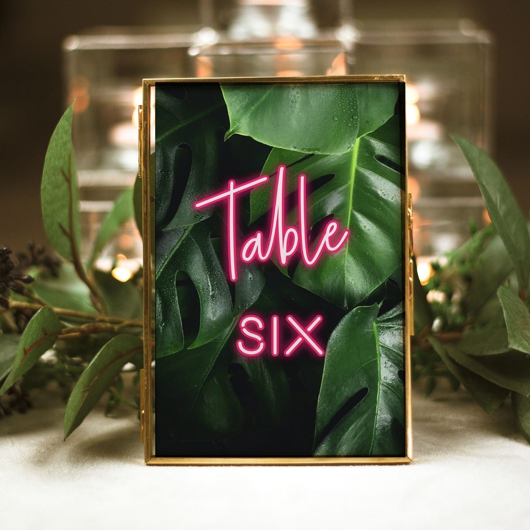 Neon Tropical Table Number Template, Printable Destination Beach ...